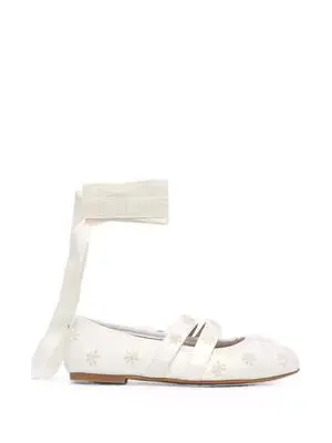 BUFFALO Lace-up Ballet Flats - White