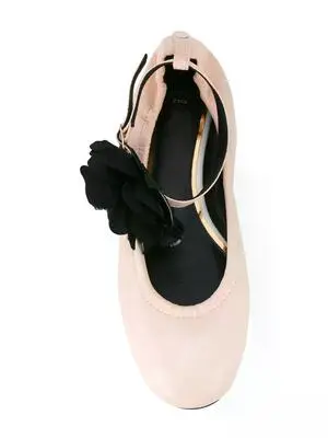 LANVIN Flower-embellished Ankle-strap Ballet Flats