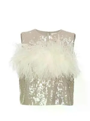 Lapointe Sequin Feather-trim Sleeveless Top