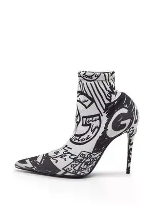 D&G PREOWNED Graffiti Print Pointed Toe Stiletto Ankle Boots