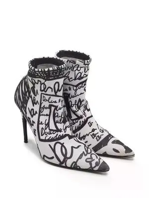 D&G PREOWNED Graffiti Print Pointed Toe Stiletto Ankle Boots