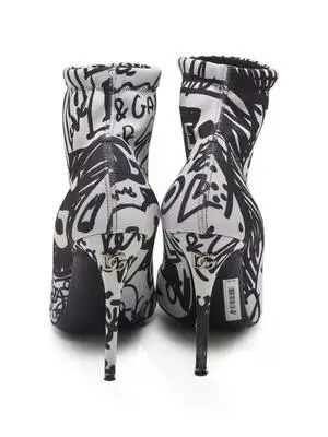 D&G PREOWNED Graffiti Print Pointed Toe Stiletto Ankle Boots