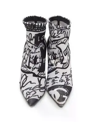 D&G PREOWNED Graffiti Print Pointed Toe Stiletto Ankle Boots