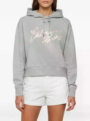 Balmain Printed Cropped Hoodie - Grey