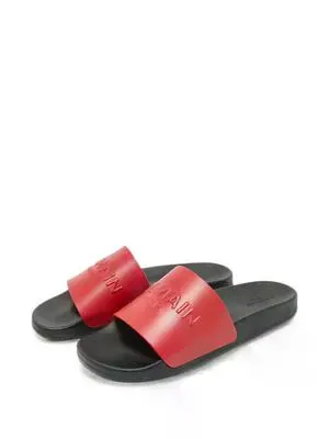 Balmain Monogram Embossed Leather Slides