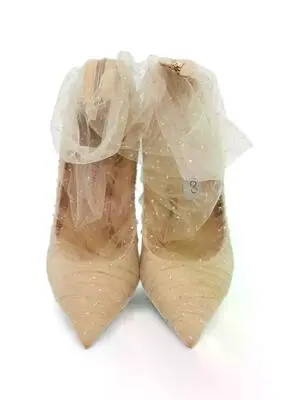 JIMMY CHOO Beige Pointed Toe Embellished Pumps