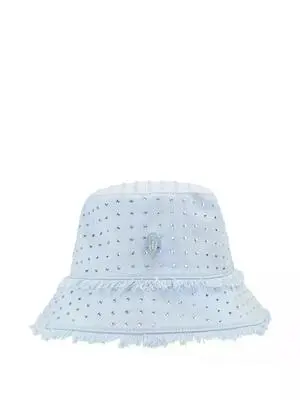 Kurt Geiger Crystal-embellished Frayed Bucket Hat - Blue