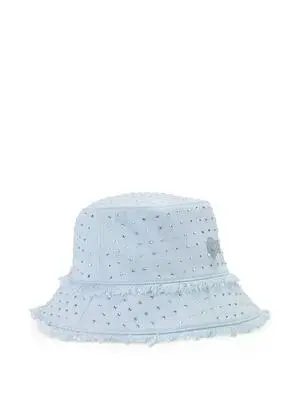 Kurt Geiger Crystal-embellished Frayed Bucket Hat - Blue