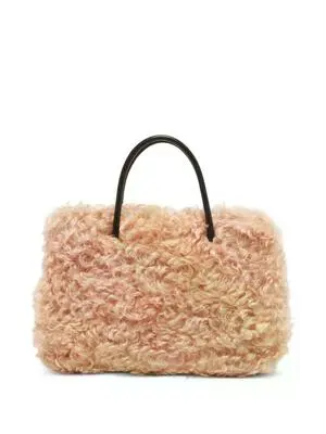 Moschino Logo-patch Shearling Tote Bag - Orange