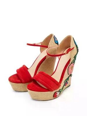 Gucci Floral Embroidered Wedge Sandals