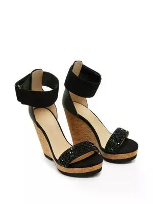 JIMMY CHOO Leather Suede Crystal-embellished Wedge Sandals