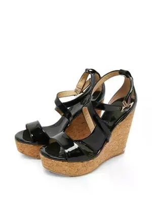JIMMY CHOO Patent Leather Wedge Sandals