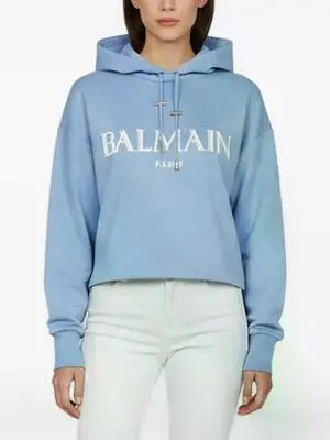 Balmain Cropped Logo Hoodie