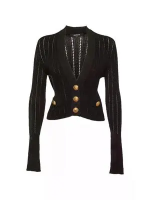 Balmain Pointelle-knit Cropped Cardigan