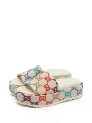 Gucci Gg Monogram Platform Slide Sandals - Neutrals