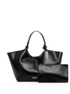 Dkny Logo-plaque Knotted Tote Bag - Black