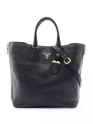 Prada 2010s Logo-detail Leather Two-way Handbag - Black