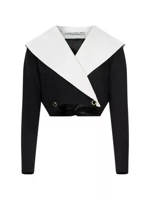 Alessandra Rich Cropped Contrast-collar Jacket - Black