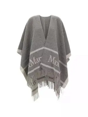 Max Mara Jacquard-pattern Fringed Poncho Grey