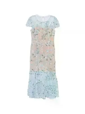 SELF-PORTRAIT Sequin-embellished Floral-lace Midi Dress - Blue