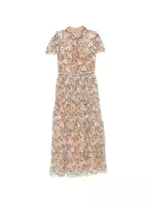 SELF-PORTRAIT Sequin-embellished Floral-embroidered Midi Dress - Pink