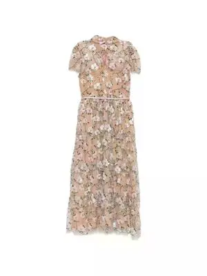 SELF-PORTRAIT Sequin-embellished Floral-embroidered Midi Dress