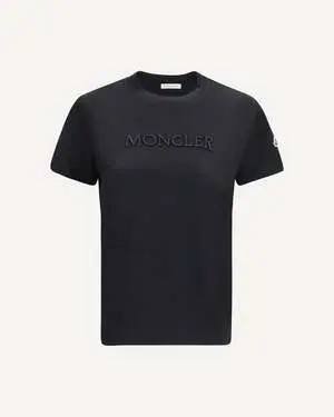 Moncler Cotton T-shirt With A Tone On Tone Embroidered Logo - Black
