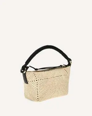 Loewe Mini Cala Calf Leather And Raffia Top Handle Bag - Beige