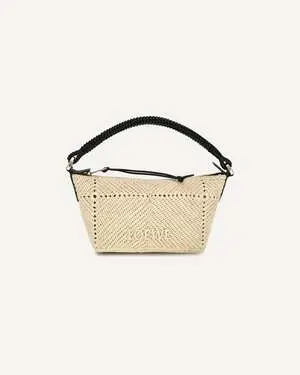 Loewe Mini Cala Calf Leather And Raffia Top Handle Bag - Beige