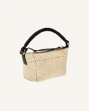 Loewe Mini Cala Calf Leather And Raffia Top Handle Bag - Beige