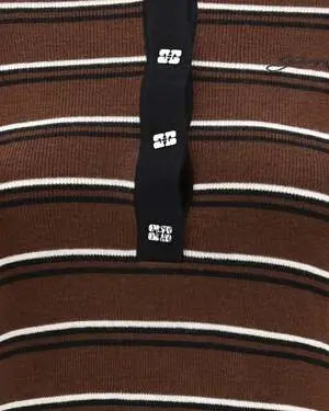 GANNI Striped Merino Polo Shirt - Brown