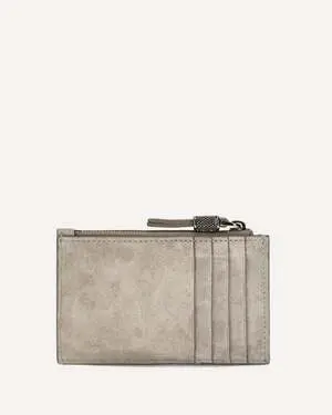 Brunello Cucinelli Suede Card Holder With Shiny Zipper Pull