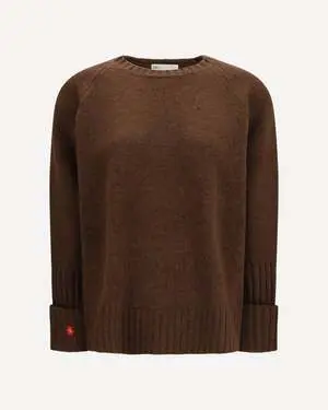 Tory Burch Merino Wool Crew Neck Sweater With Floral Embroidery
