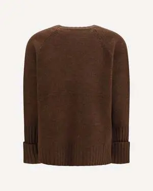 Tory Burch Merino Wool Crew Neck Sweater With Floral Embroidery - Brown