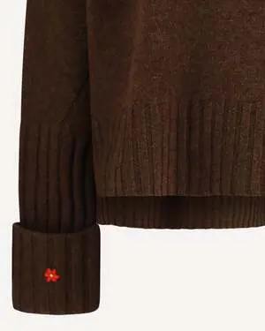 Tory Burch Merino Wool Crew Neck Sweater With Floral Embroidery