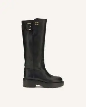 Miu Miu Leather Knee-high Boots With Buckle Detail