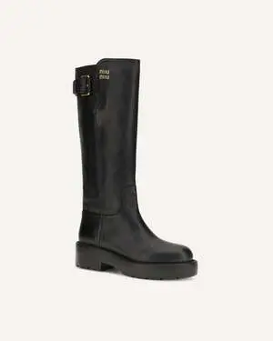 Miu Miu Leather Knee-high Boots With Buckle Detail