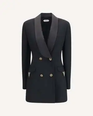Versace Wool Double Breasted Blazer With Embellished Details - Black