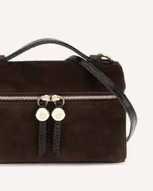 Tory Burch Romy Slim Suede Top Handle Bag - Brown