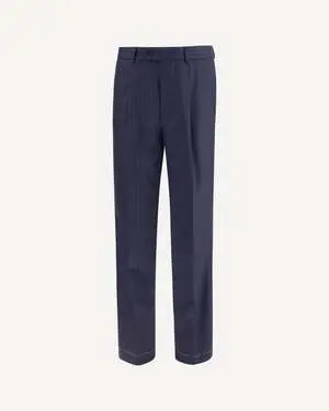 Brunello Cucinelli Virgin Wool Batavia Pinstriped Pants - Blue