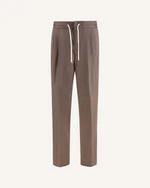 Brunello Cucinelli Herringbone Linen And Wool Pants - Brown