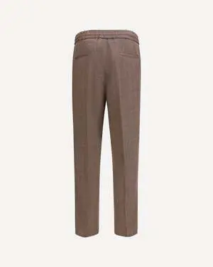Brunello Cucinelli Herringbone Linen And Wool Pants - Brown