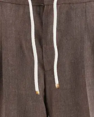 Brunello Cucinelli Herringbone Linen And Wool Pants - Brown