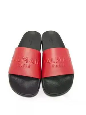 Balmain Embossed Logo Leather Slides