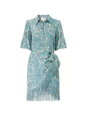 Cinq À Sept Kember Fringed-trim Mini Dress - Blue