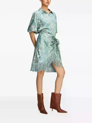 Cinq À Sept Kember Fringed-trim Mini Dress - Blue