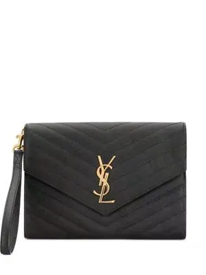 Saint Laurent Cassandre Matelassé Flap Pouch In Grain De Poudre Leather - Black