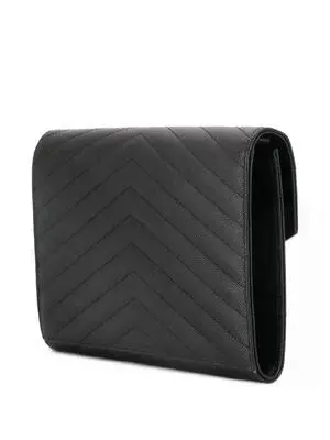 Saint Laurent Cassandre Matelassé Flap Pouch In Grain De Poudre Leather - Black
