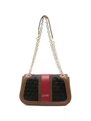 Liu Jo Monogram-embossed Stripe-detail Shoulder Bag - Black