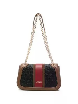 Liu Jo Monogram-embossed Stripe-detail Shoulder Bag - Black